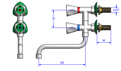 FAR MDS wall mounted vertical mixer tap with S-swivel spout